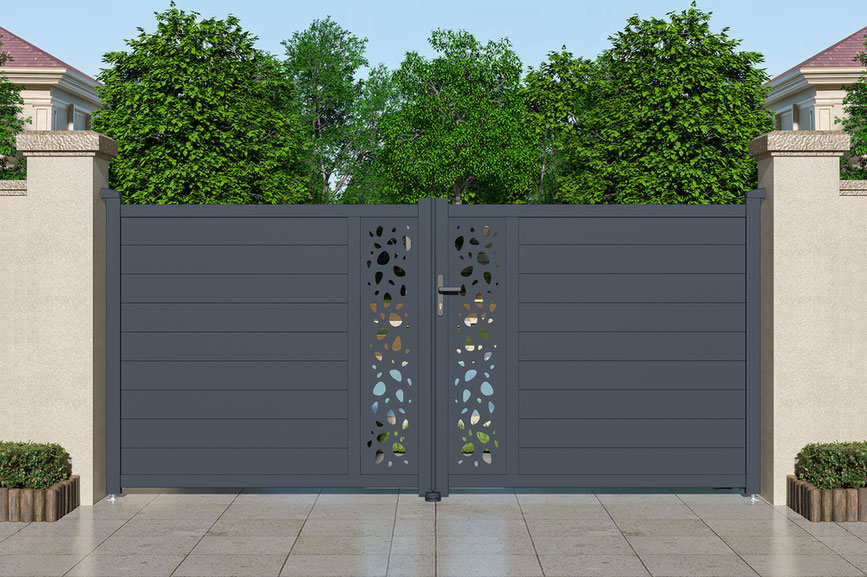 Pack portail battant 3.5m SUNNY H.160cm + 2 Poteaux alu H.190cm Gris ...