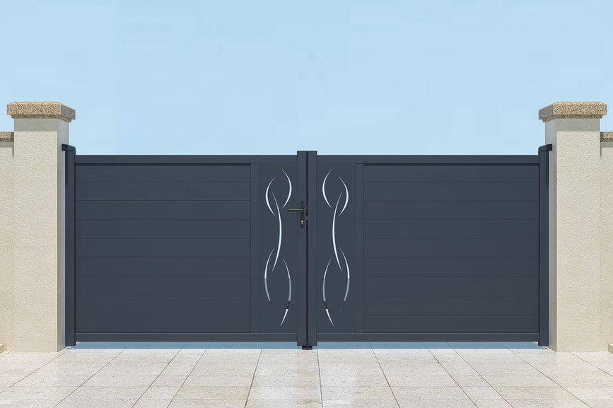 Pack portail battant 4m LIFE H.160cm + 2 Poteaux alu H.190cm Gris ...