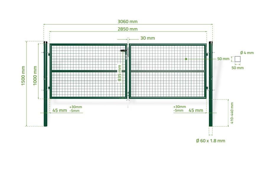 Wire Mesh Swing Gate 3m OLGA 300x100cm Green round frame & posts | Casanoov