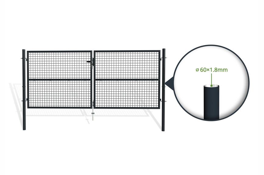Wire Mesh Swing Gate 3m OLGA 300x130cm Grey round frame & posts | Casanoov