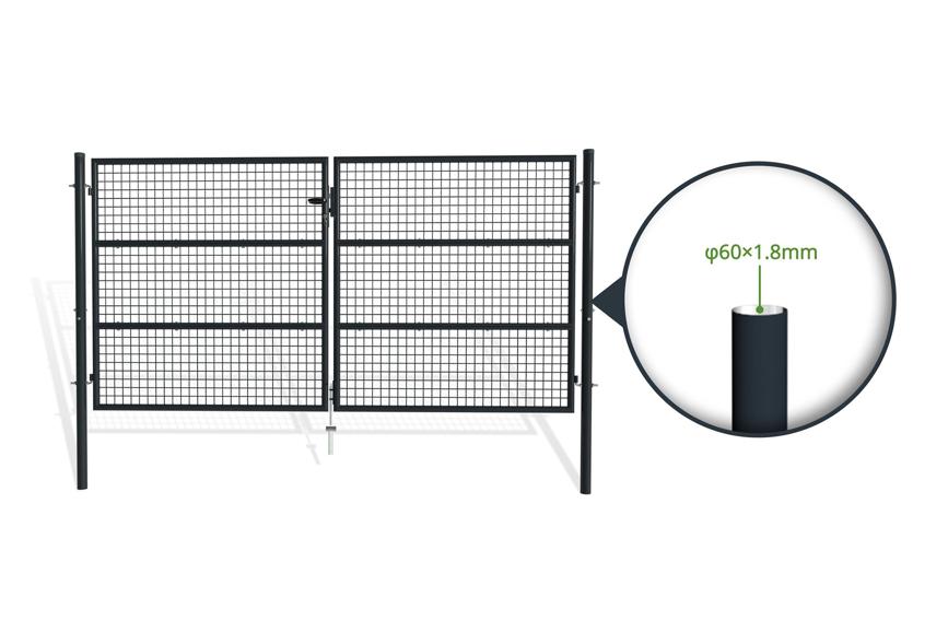 Wire Mesh Swing Gate 3m OLGA 300x150cm Grey round frame & posts | Casanoov