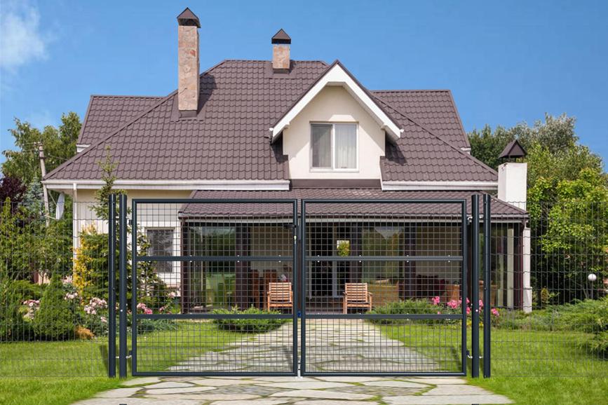 Wire Mesh Swing Gate 3m OLGA 300x150cm Grey round frame & posts | Casanoov