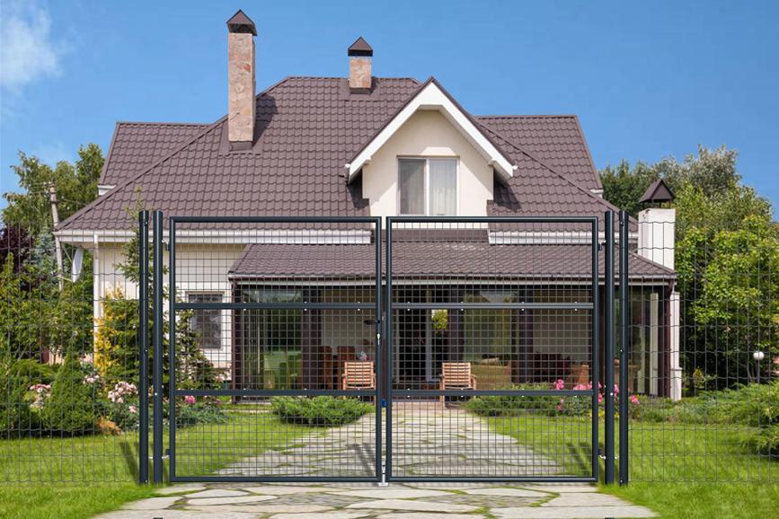 Wire Mesh Swing Gate 3m OLGA 300x180cm Grey round frame & posts | Casanoov