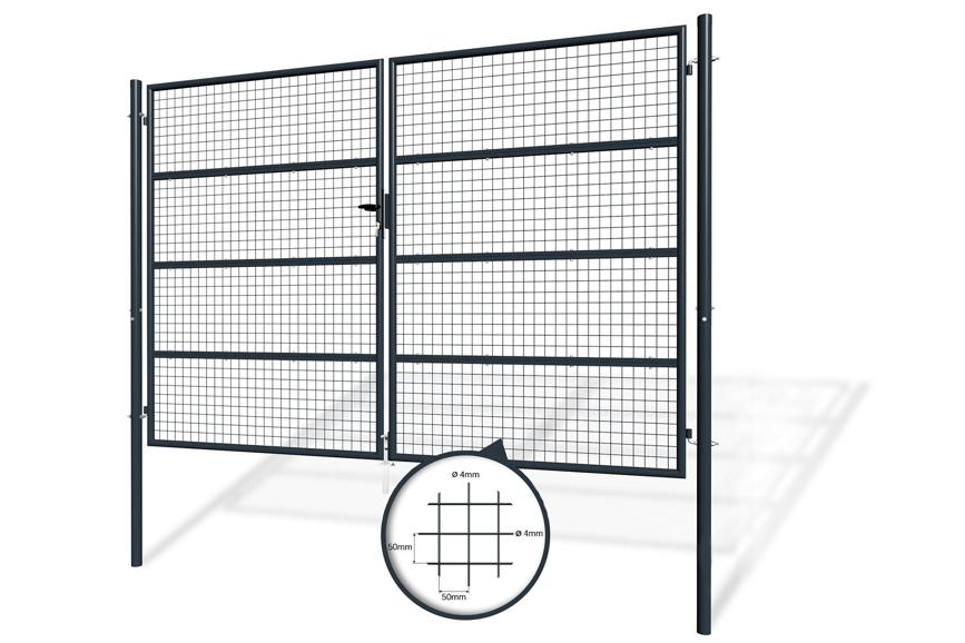 Wire Mesh Swing Gate 3m OLGA 300x200cm Grey round frame & posts | Casanoov