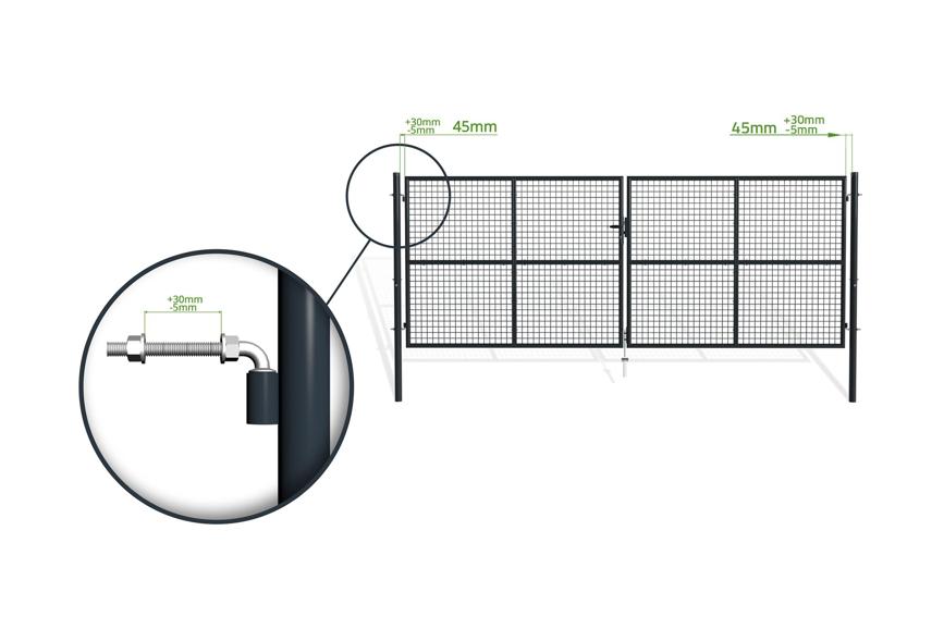 Wire Mesh Swing Gate 4m OLGA 400x150cm Grey round frame & posts | Casanoov