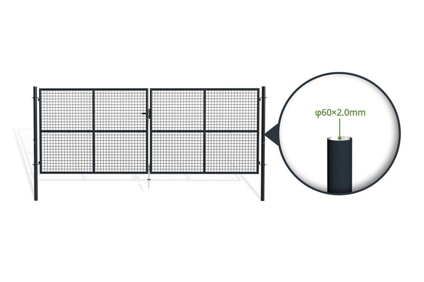 Wire Mesh Swing Gate 4m OLGA 400x150cm Grey round frame & posts | Casanoov