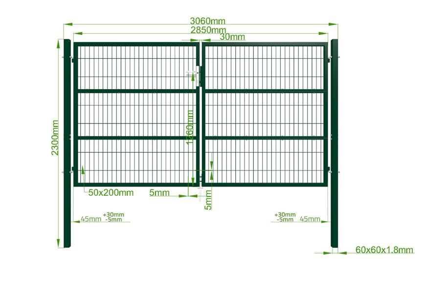 Wire Mesh Swing Gate 3m RAZO 300x160cm Green square frame & posts ...
