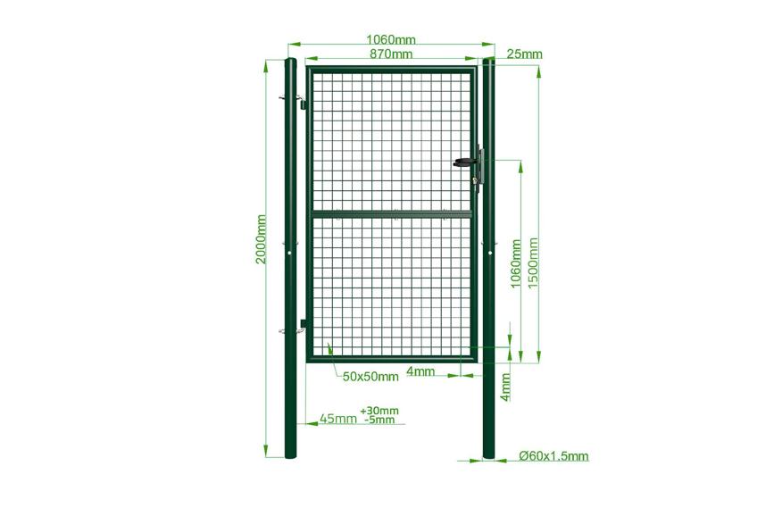 Wire Mesh side gate 1m Round Posts OLGA 100x150cm Green | Casanoov